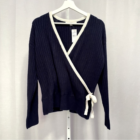 LOFT | Sweaters | Loft Ribbed Wrap Sweater In Blue S | Poshmark